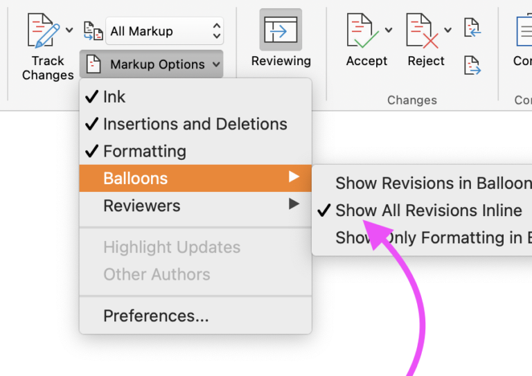Track Changes Inline or in Balloons | Editing in Word