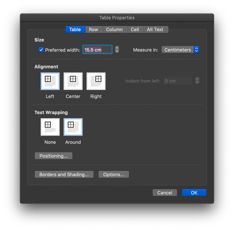 Working with Tables: Aligning a Table on the Page | Editing in Word