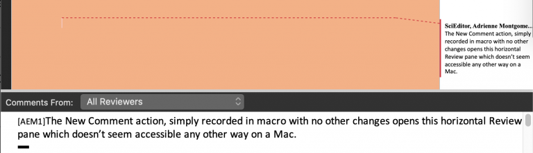 Horizontal Review Pane for Mac | Editing in Word