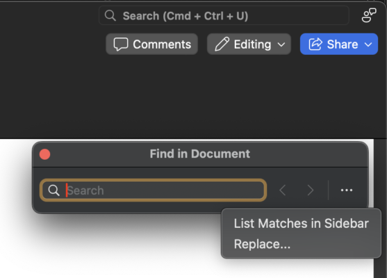 Mac’s new Find in Document Pop-up for Word | Editing in Word