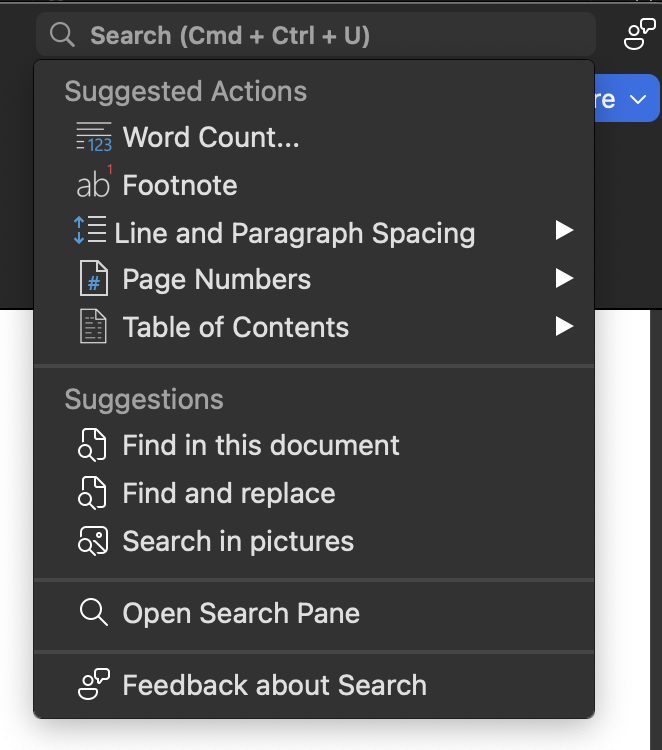 Mac’s new Find in Document Pop-up for Word | Editing in Word